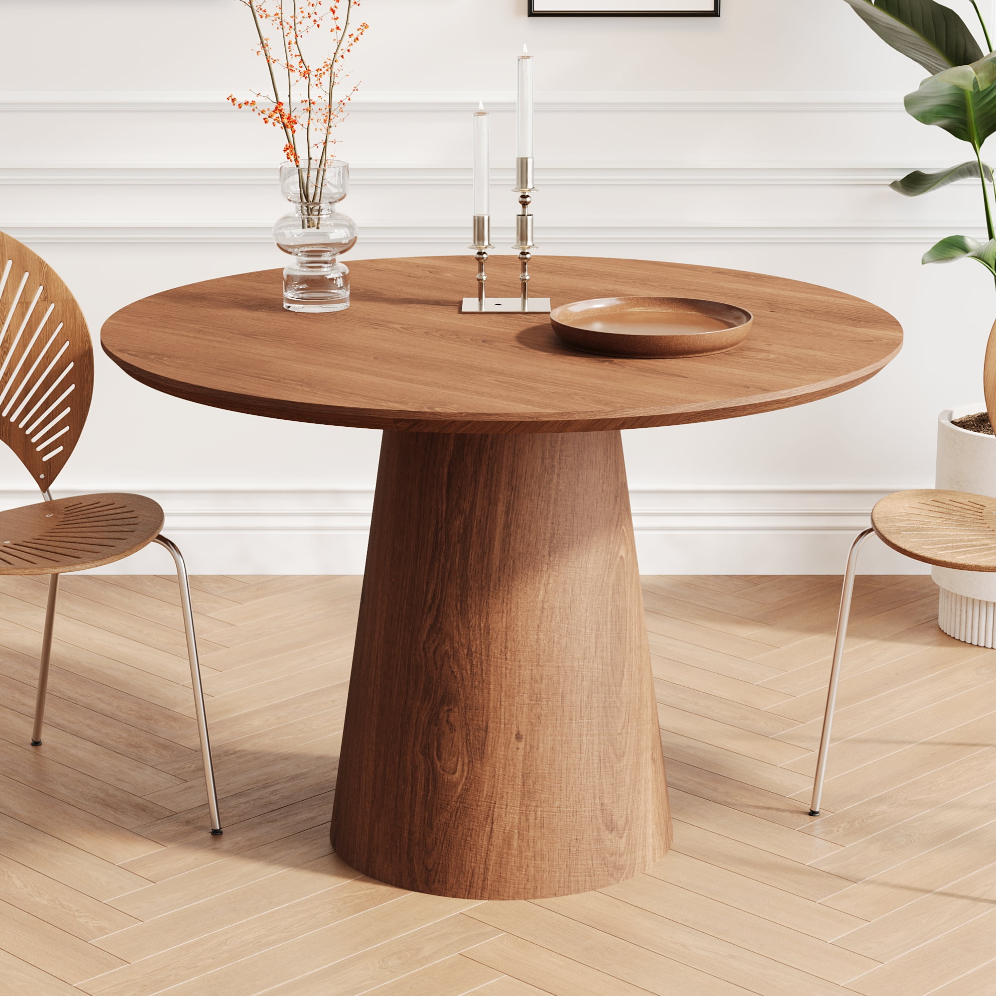 31.4" Round Dining Table, Modern Pedestal Dining Table with Round Table ...