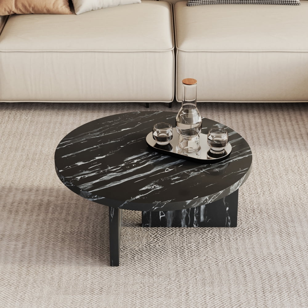 31.4 inch Round Coffee Table, Modern Circle Center Table, Wood Cocktail ...