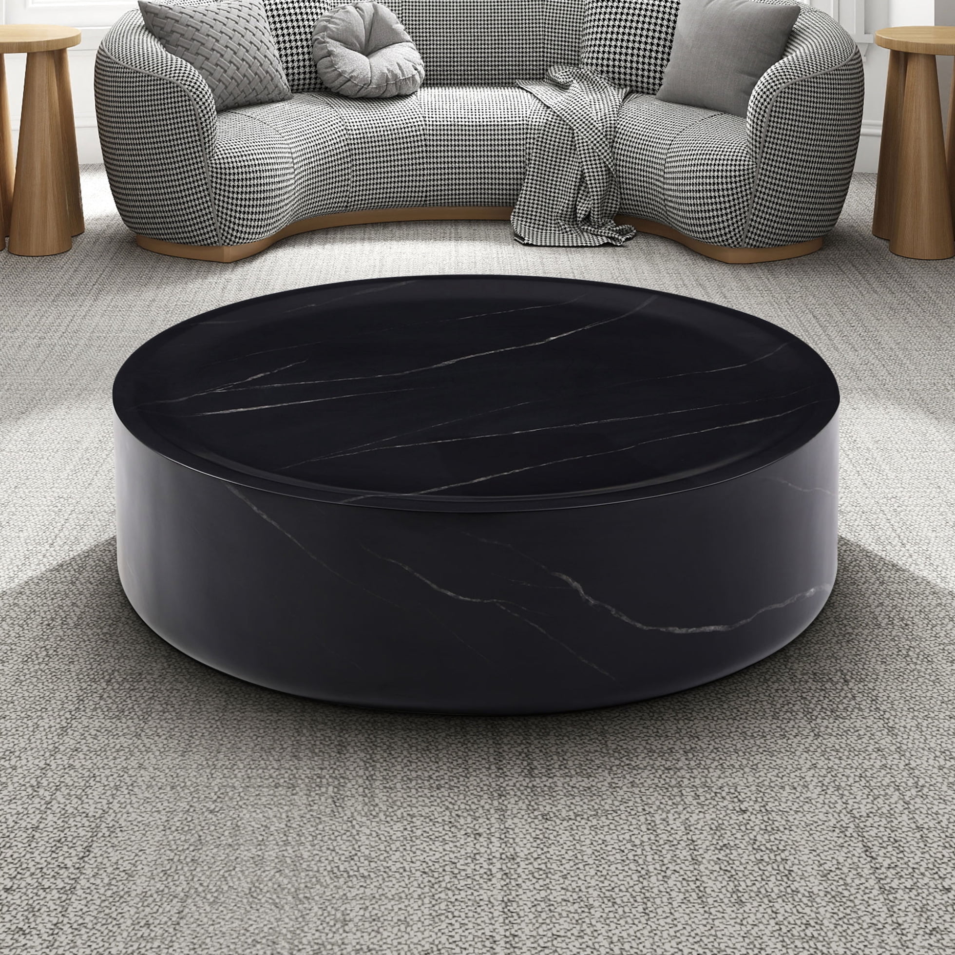 31.49'' Round Coffee Table, Modern Drum Design Fiberglass Center Table ...