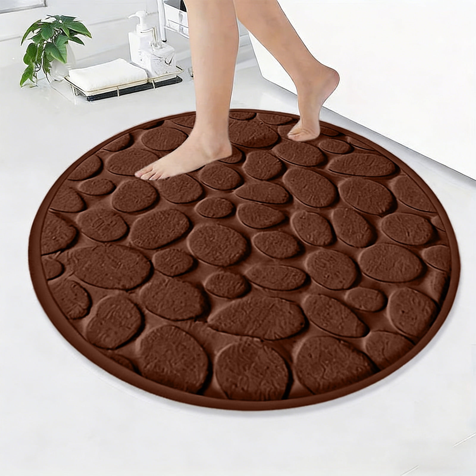 31.4IN Oversized Round Pebble Bath Mat - Thick Memory Foam Foot ...