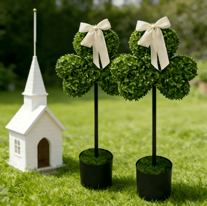 31.5" Artificial Clover Shaped Topiary Trees, Artificial Green Boxwood ...
