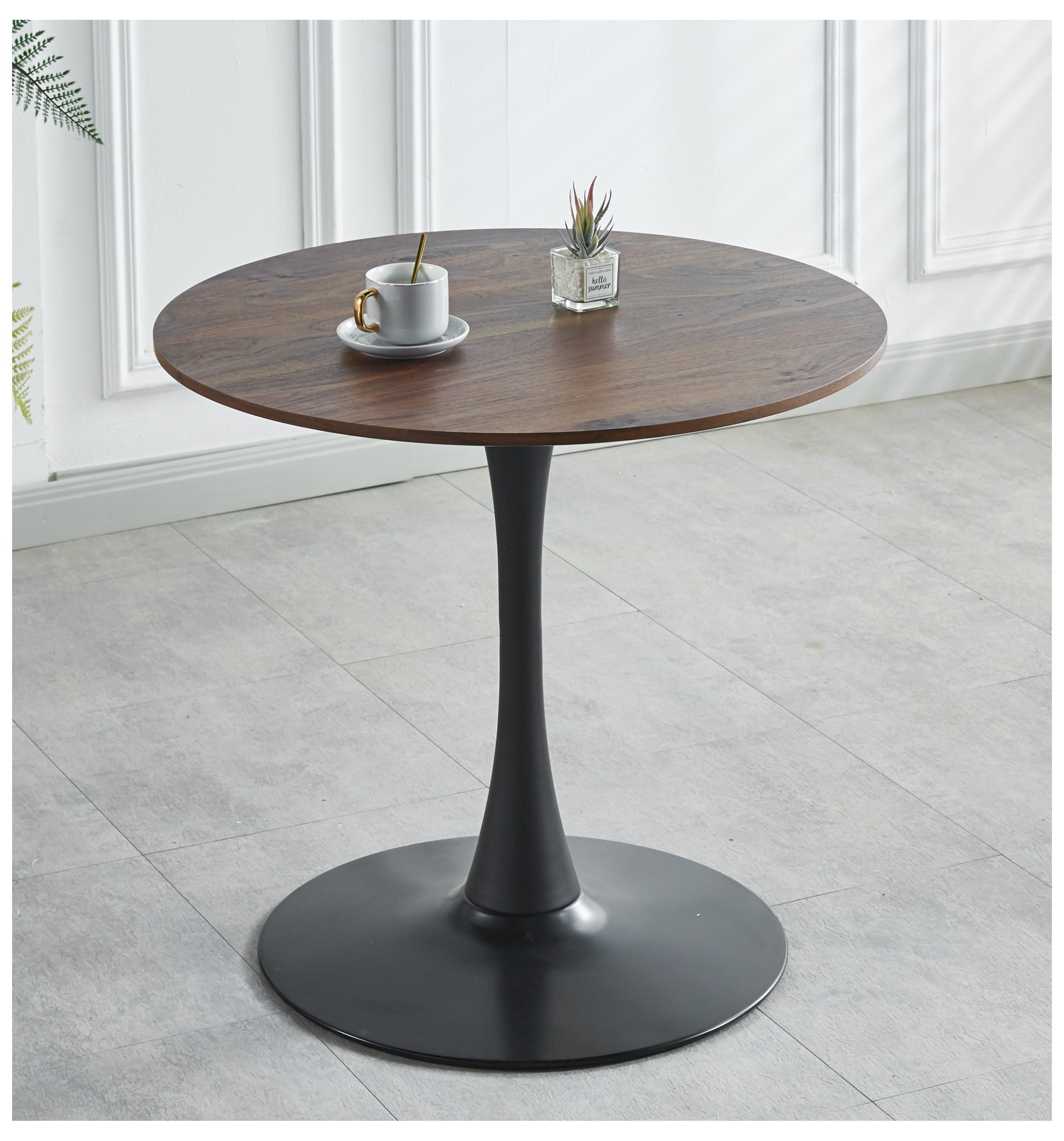 31.5"BLACK AND WALNUT Table -century Dining Table for 2-4 people With ...