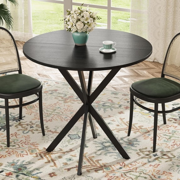 31.5" Black Small Round Dining Table for 2-4, Space Saving Circle ...