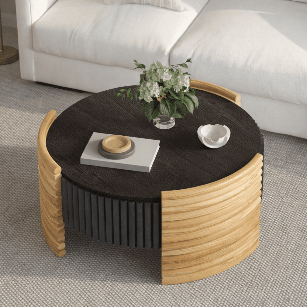 31.5" Coffee Table with Storage, Round Center Table with Flip Top ...