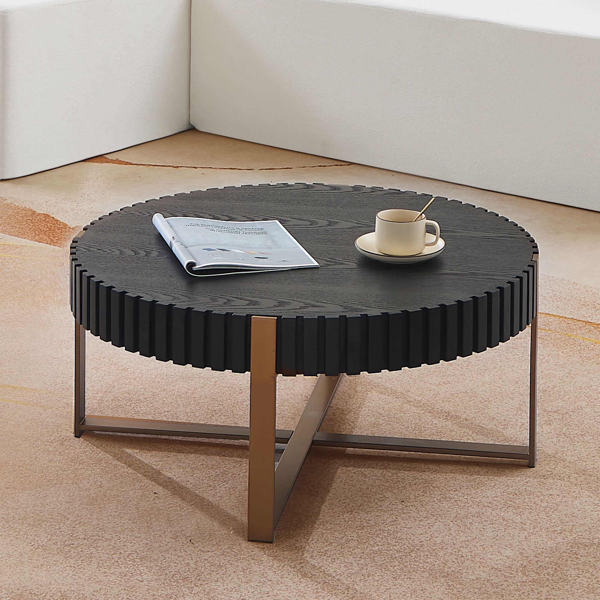31.5" Coffee Tables For Living Room, Round Drum Coffee Table ...
