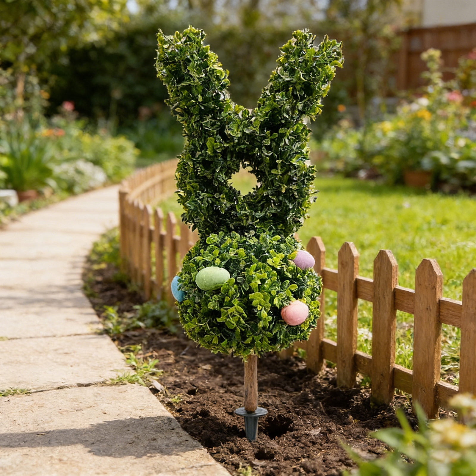 31.5" Easter Artificial Rabbit Topiary Garden Stake, Bunny Figurine ...