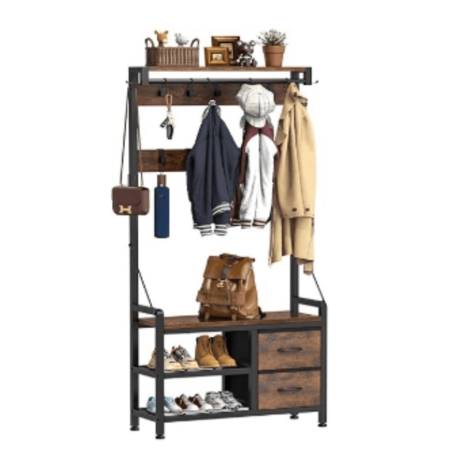 31.5” Entryway Bench with Coat Rack freestanding, 5 In 1 Intelligent ...
