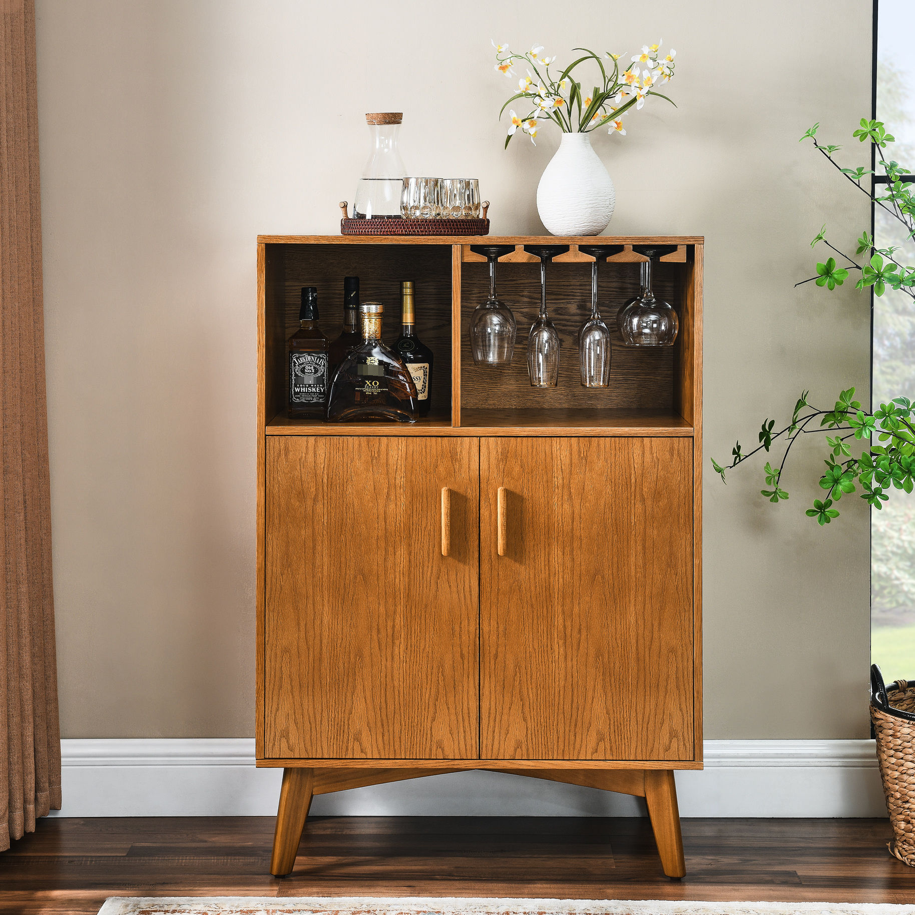 31.5" Entryway Cabinet with Wine Glass Holder | Flexible Storage for ...
