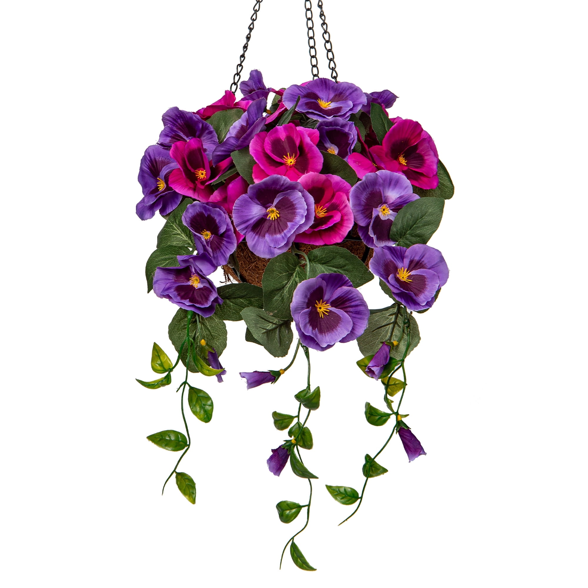 31.5’’ Fake Flowers Hanging Basket, Pansy Artificial Flowers, Realistic ...