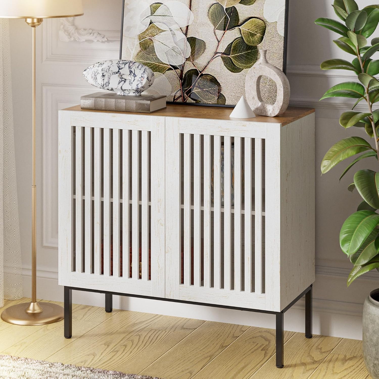 31.5" Farmhouse Buffet Cabinet with Metal Base, Adjustable Shelf & 2 ...