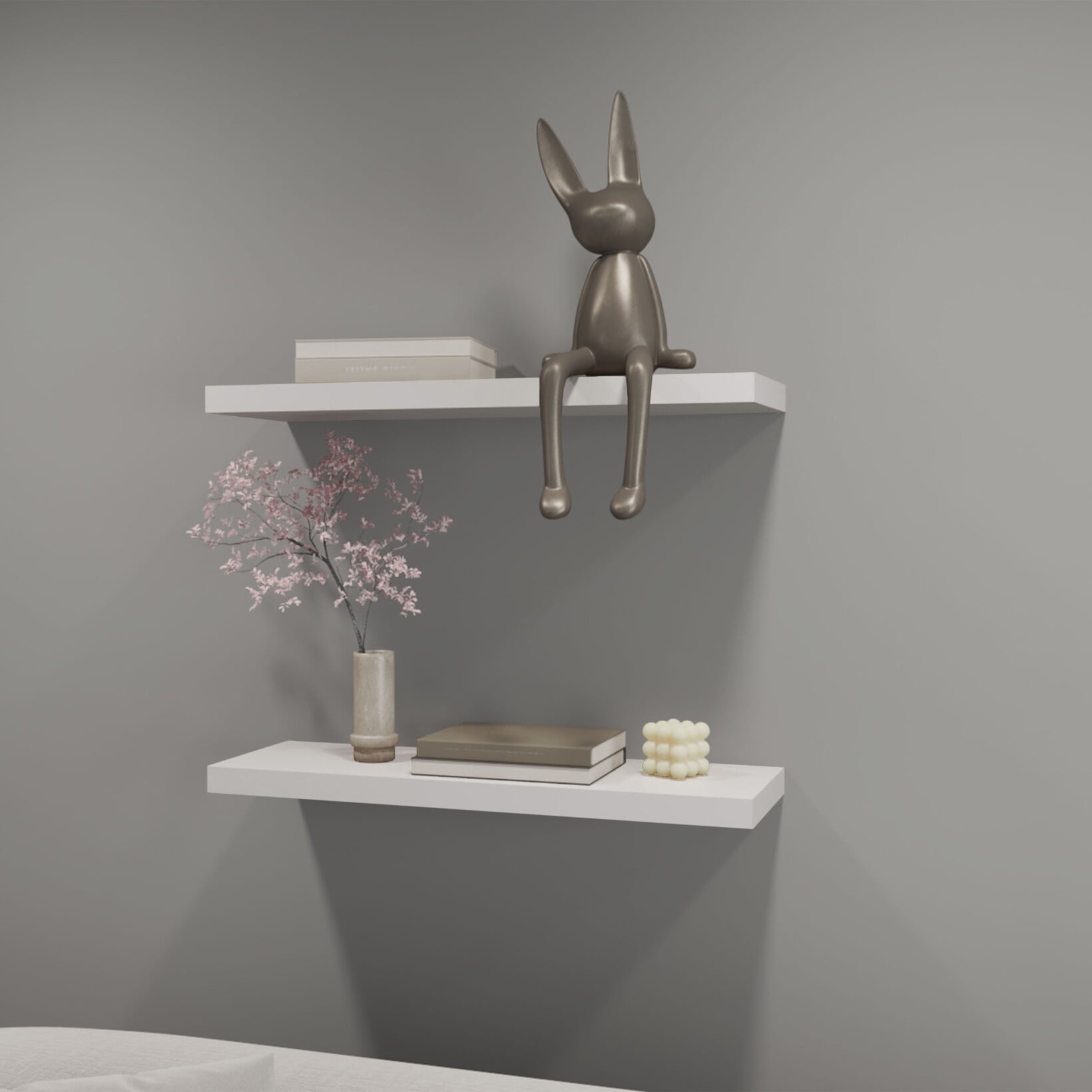 31.5" Floating Shelves Set of 2, Wooden Wall Mounted Shelves, Modern ...