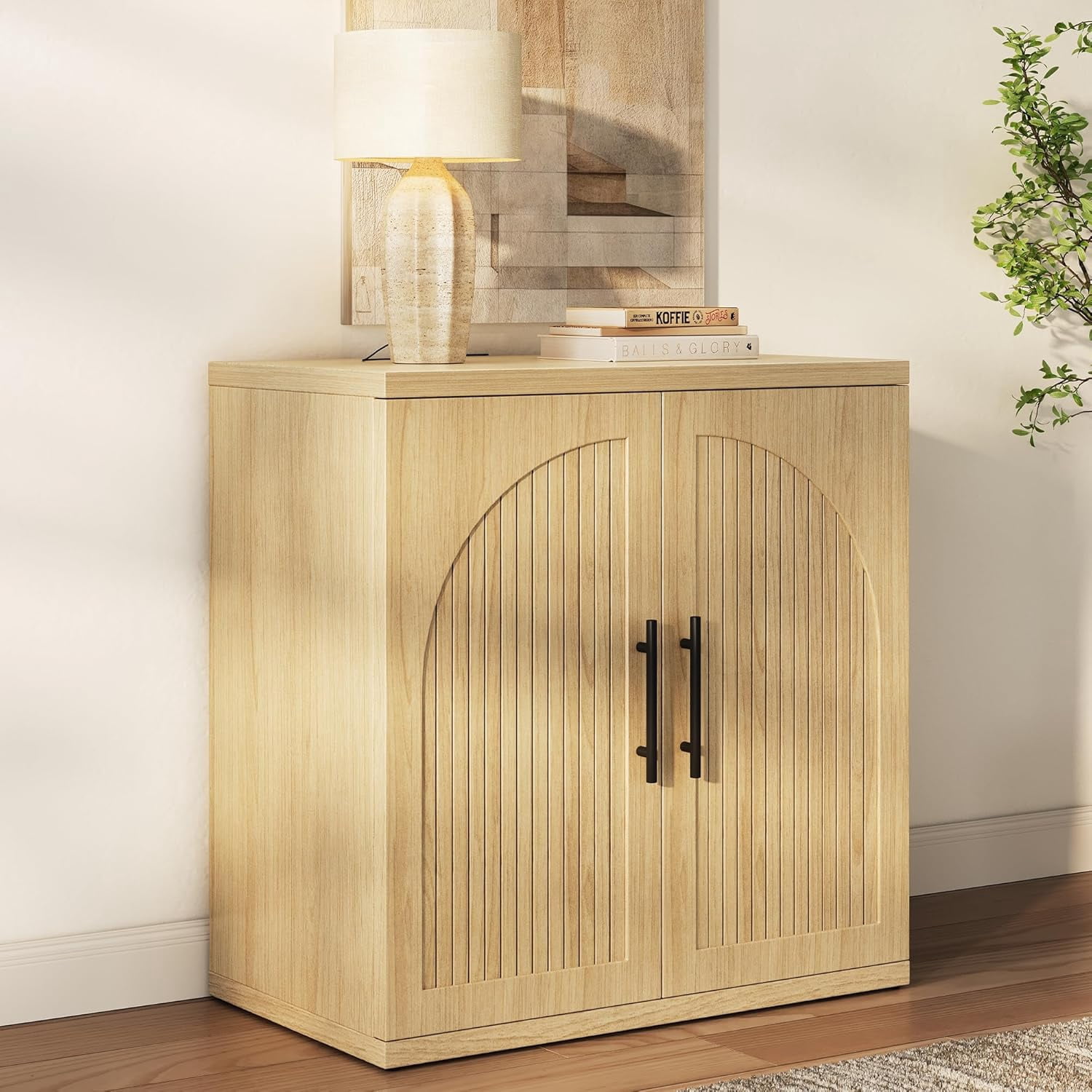 31.5" Fluted Buffet Cabinet with Storage, Modern Symmetrical Arched ...