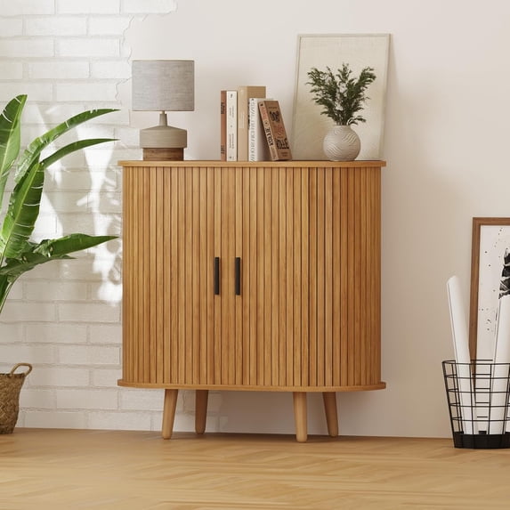 Hanyu 31.5" Fluted Sideboard Buffet Cabinet with Tambour Storage Oval ...