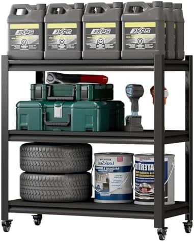 31.5" H Adjustable Workbench with Wheels,3-Tier Heavy Duty Work Table ...