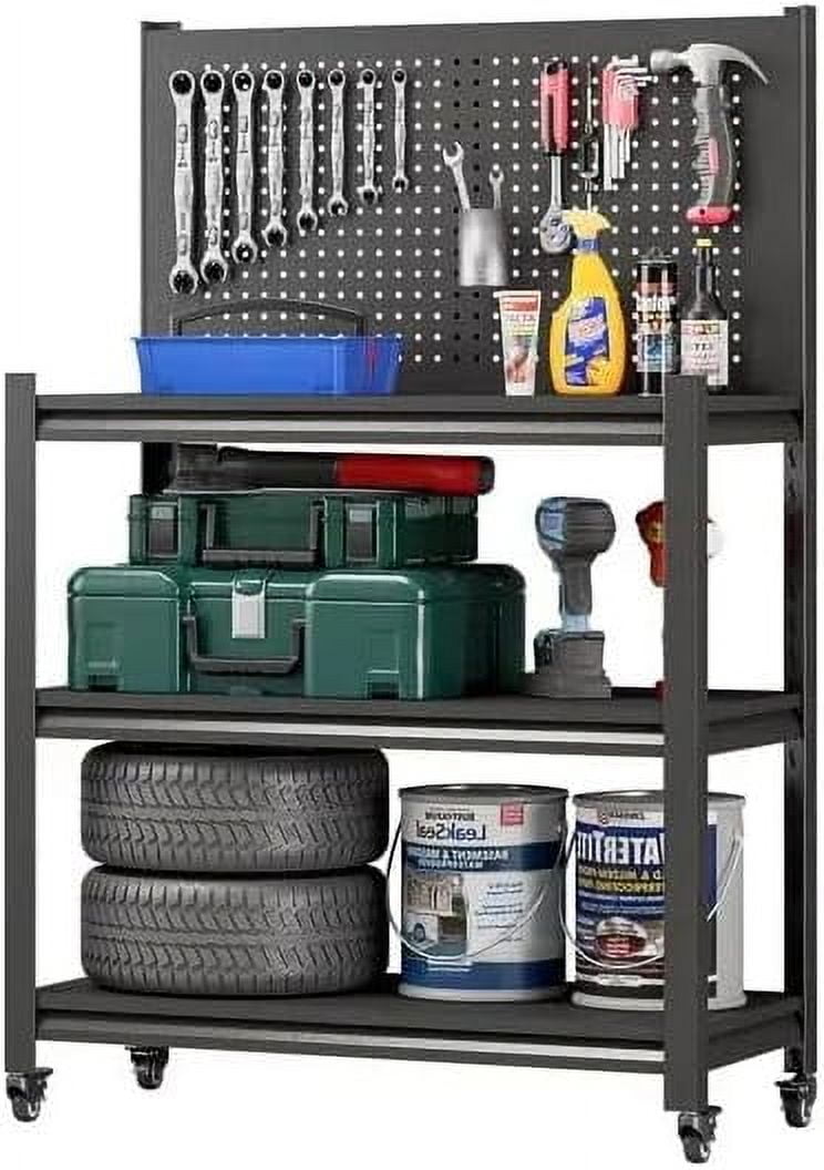 31.5" H Adjustable Workbench with Wheels,3-Tier Heavy Duty Work Table ...