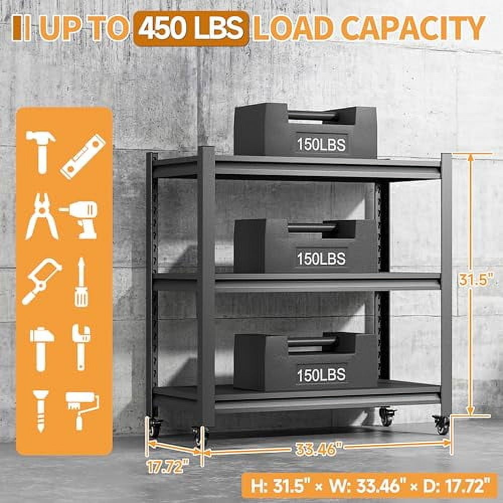 31.5" H Adjustable Workbench with Wheels,3-Tier Heavy Duty Work Table ...