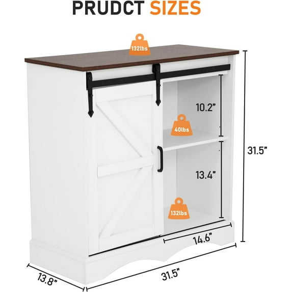 31.5" H Farmhouse Coffee Bar Cabinet w/Storage, White Kitchen Sideboard ...