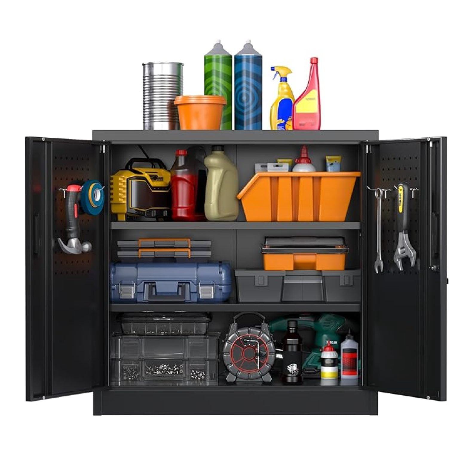 31.5" H Garage Storage Cabinet with 2 Shelves, Metal Cabinet with Lock ...