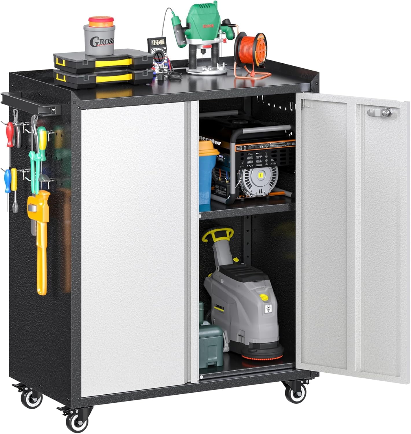 31.5" H Metal Garage Storage Cabinet with Wheels, Locking Steel Tool ...