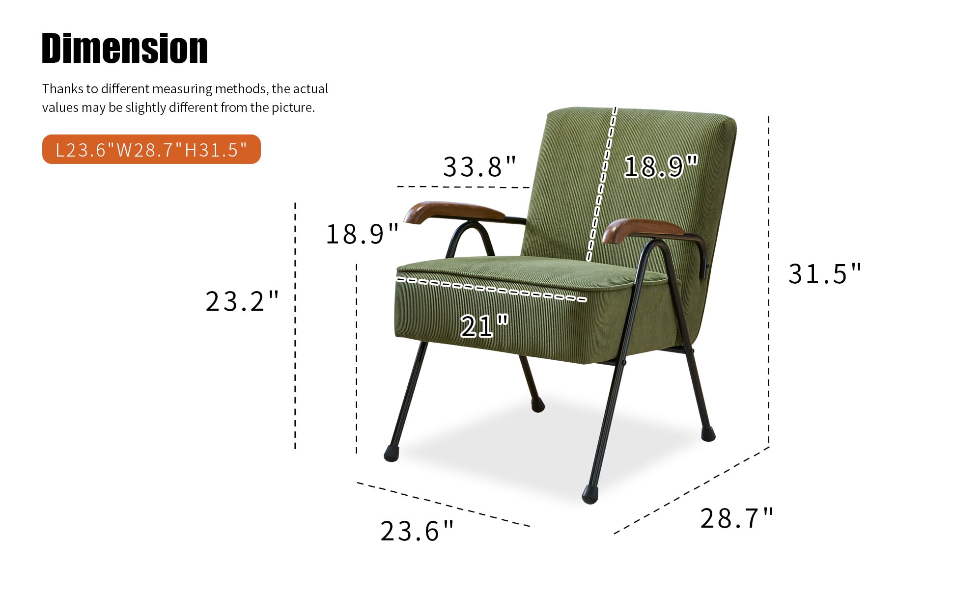 31.5" High Back Accent Chair - Colorful Corduroy Upholstery with Metal ...