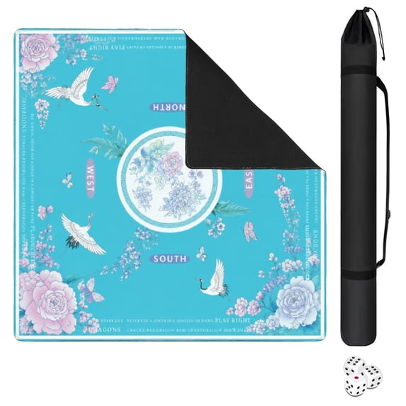 31.5 Inch Anti-Slip Noise-Reducing Mahjong Mat with 3 Dice and Carry ...