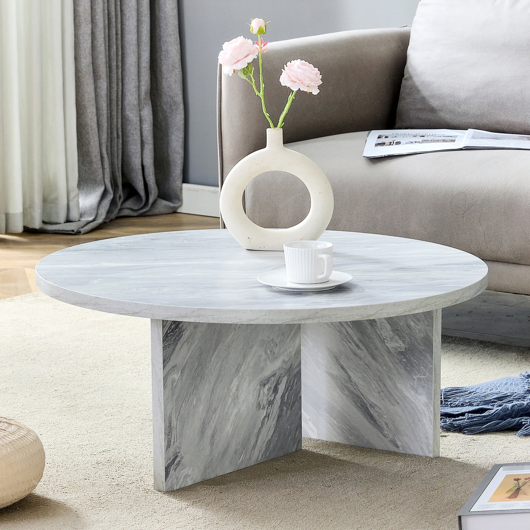 31.5 - Inch Diameter White MDF Coffee Table - Fit Various Living Room ...