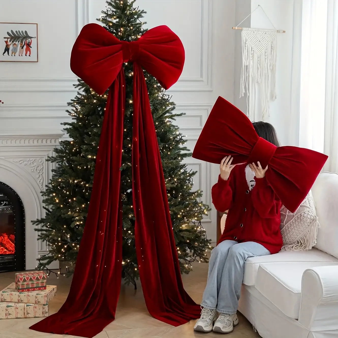 31.5-Inch Giant Red Bow Party Decoration, Luxurious Satin Tassel Ribbon ...