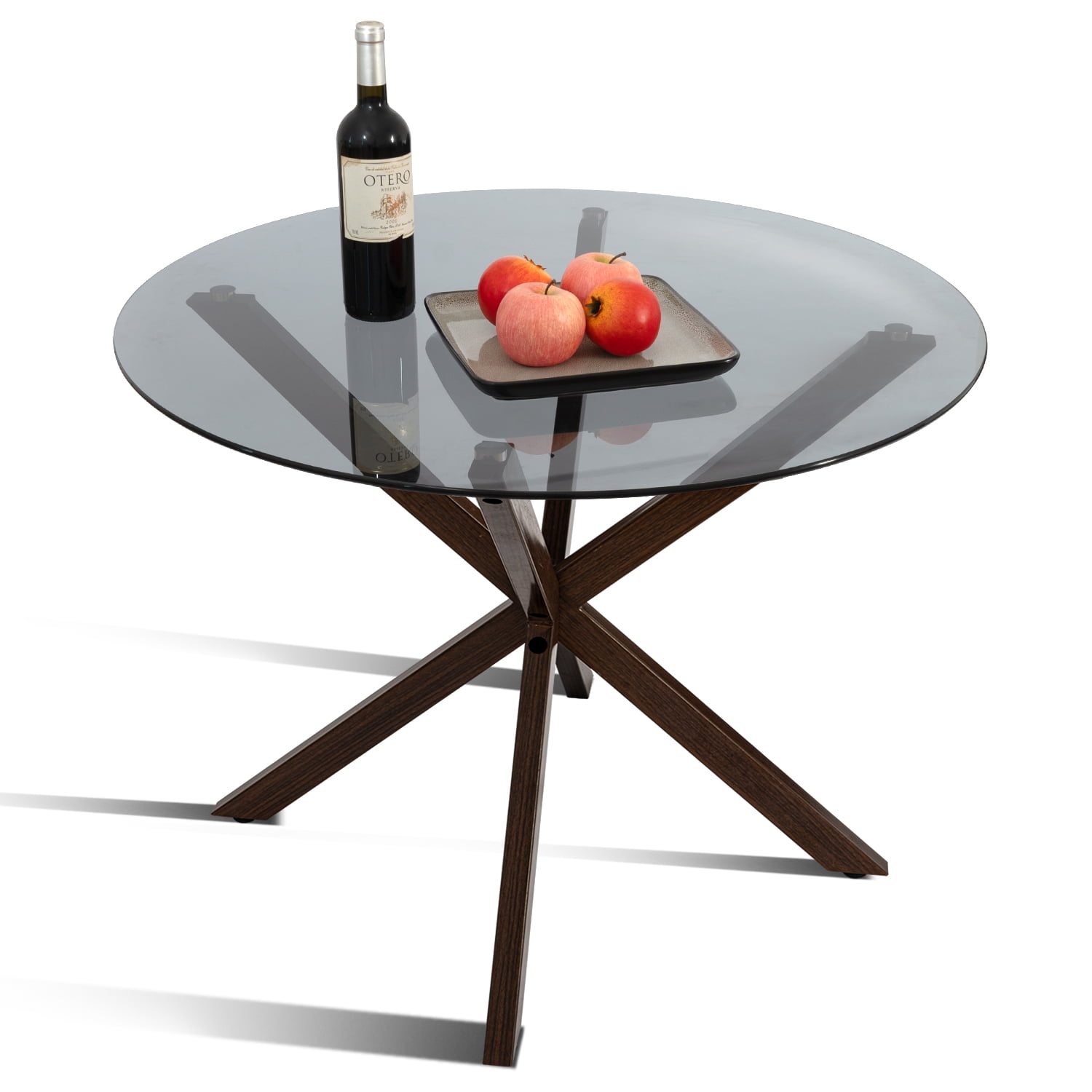 31.5 Inch Round Class Dining Table with Metal Legs, Grey - Walmart.com