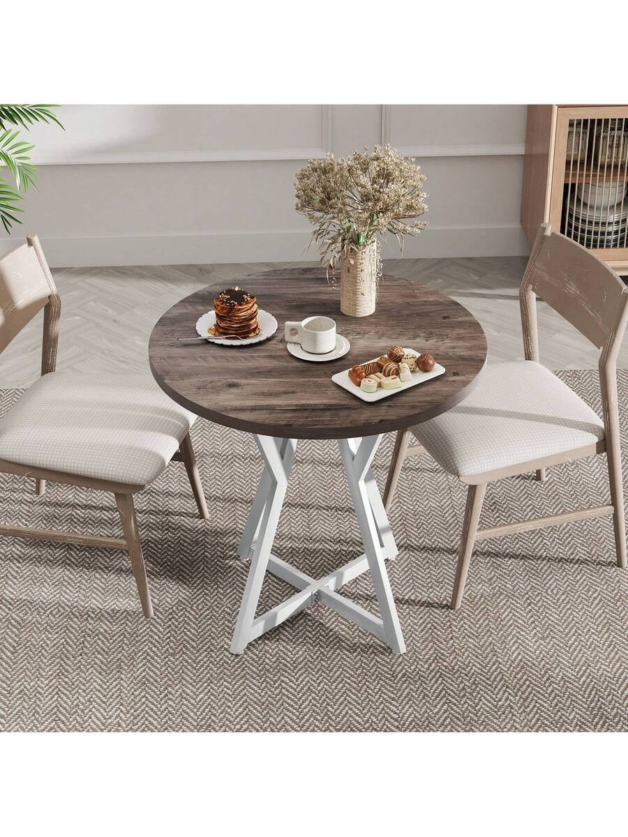31.5-Inch Round Dining Table with Thick Wooden Tabletop and Metal ...