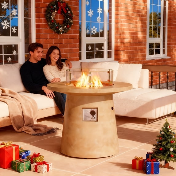 31.5 Inch Round Outdoor Propane Fire Pit Table with 40,000 BTU Output ...