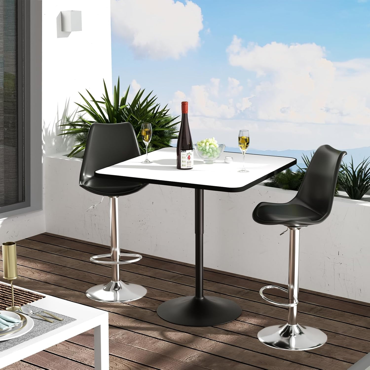 31.5-Inch Square Bar Table, 27.5"- 35" Height-Adjustable Pub Table ...