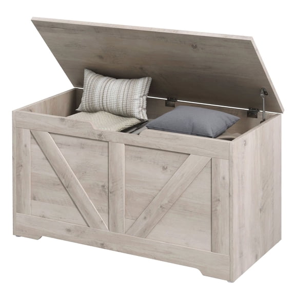 31.5 Inch Storage Chest, Wooden Trunk with Hinges - Grey Wood Grain ...