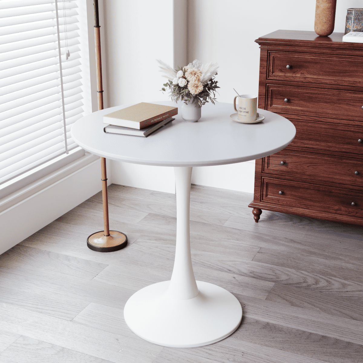 31.5 Inch White Round Dining Table Tulip Style MDF Tabletop Pedestal ...