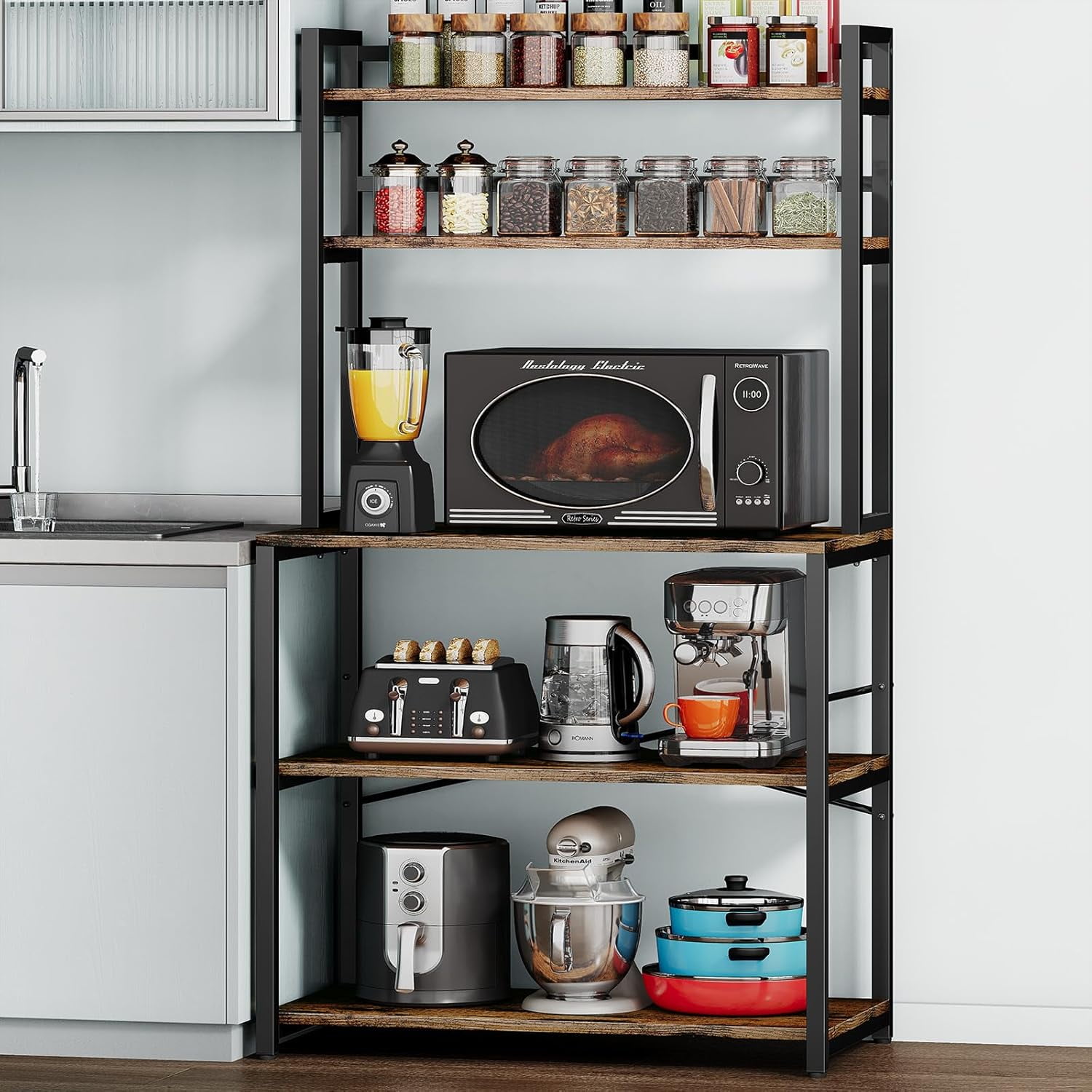31.5 Inch Width Bakers Rack for Kitchen, Industrial 5-Tier Microwave ...