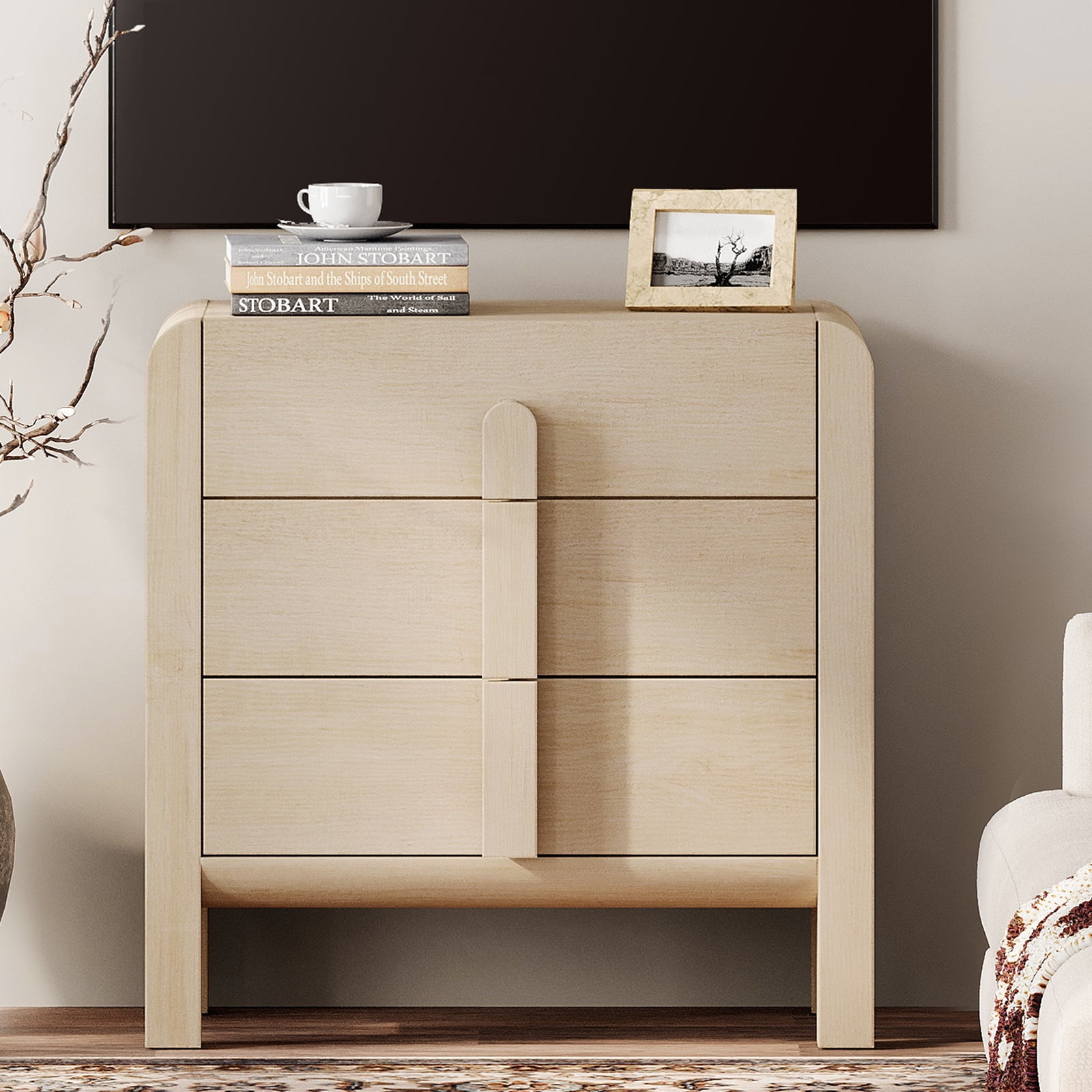 31.5 Inches Curved Dresser TV Stand, Mid Century Modern Entertainment ...