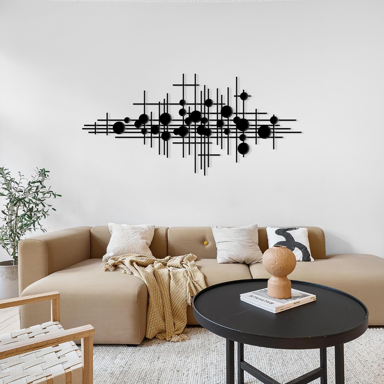 31.5"L x 14.5"W Modern Geometric Abstract Metal Wall Sculpture Home ...
