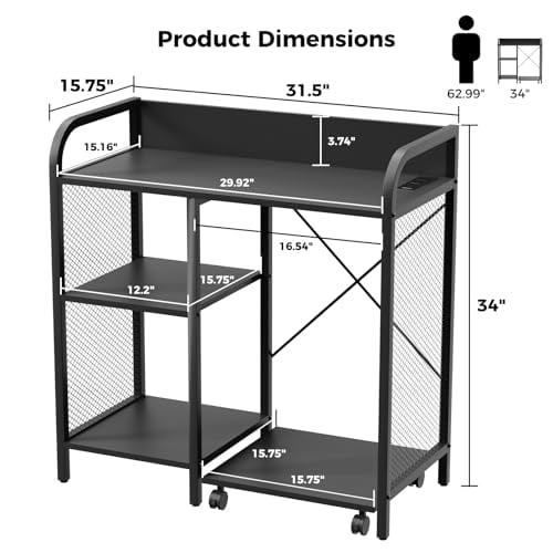 31.5" Large Printer Stand with Storage, Home Printer Table with Power ...