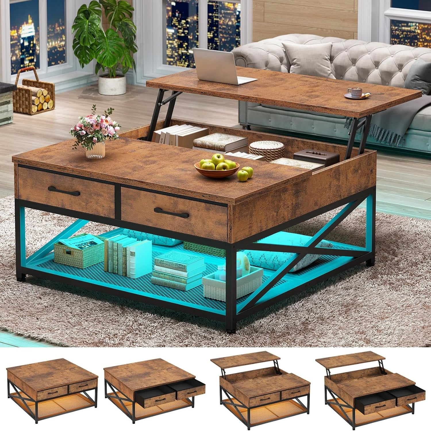 31.5" Lift Top Coffee Table, Square Coffee Table with Ample Storage ...