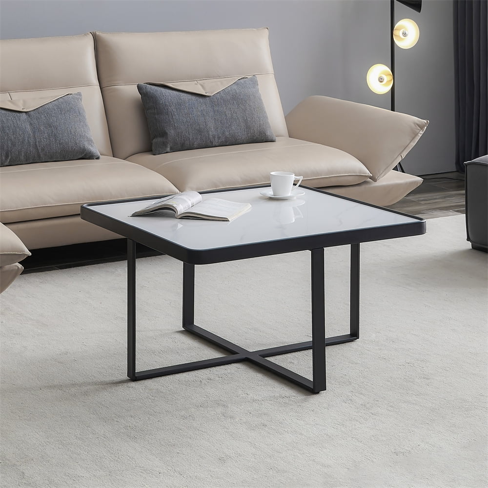 31.5" Minimalism Square Coffee Table, Modern Desktop with Anti-collision Camber Angle ...