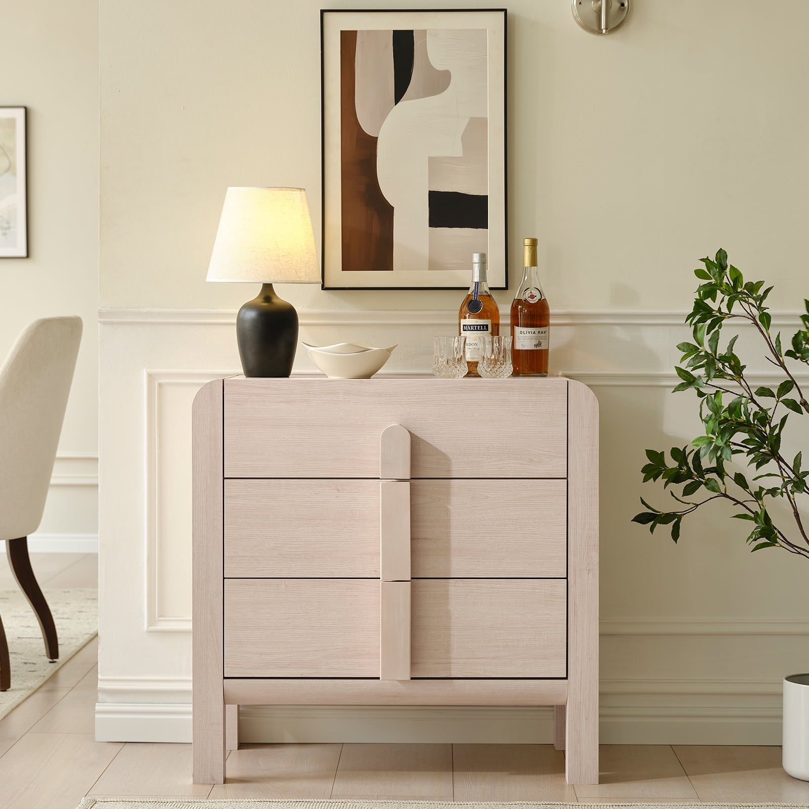 31.5" Modern 3-Drawer Dresser with Curved Profile Design, Mid Century ...