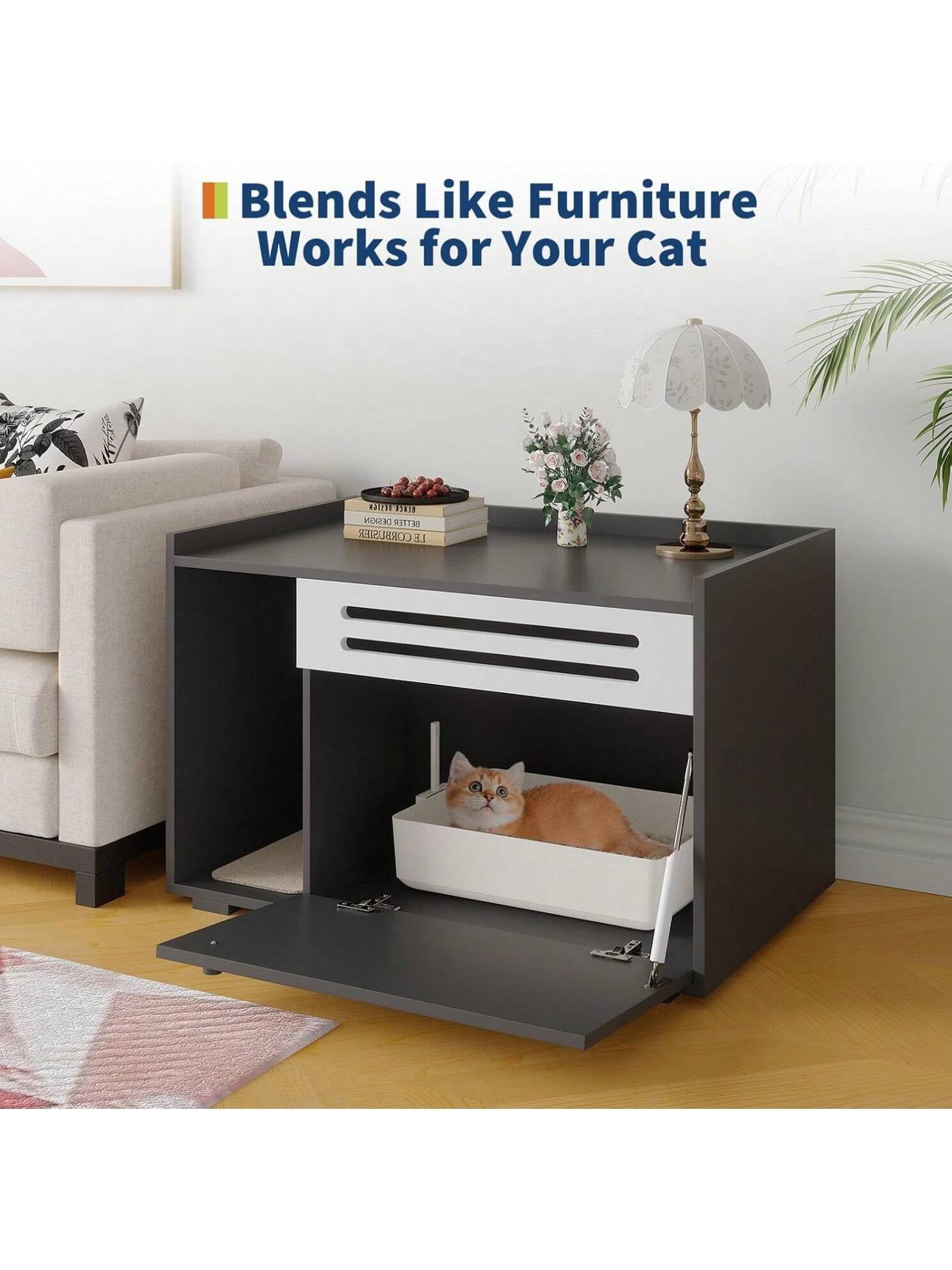 31.5 in Modern Pet Cat Litter Box Enclosure Cabinet Concealed Litter ...