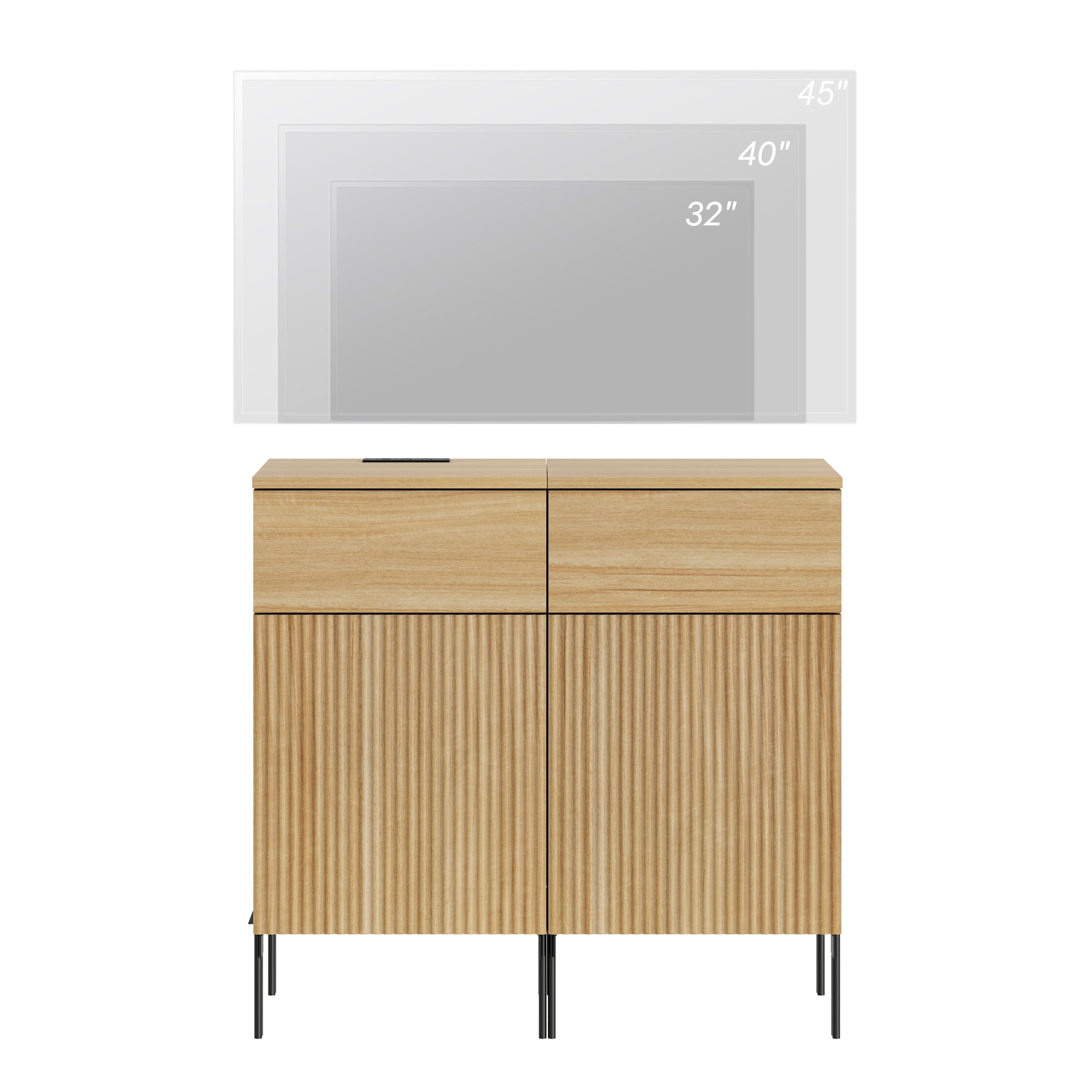 31.5" Modern Reeded TV Stand with Charging Station, Entertainment ...