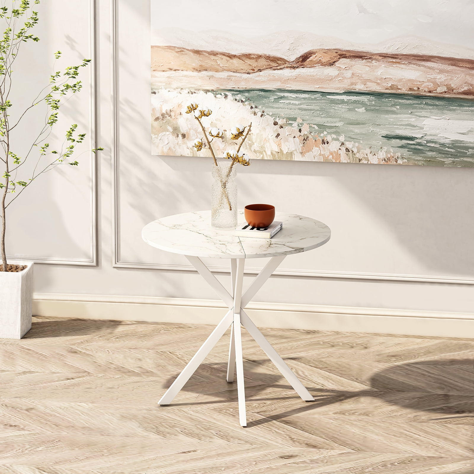 31.5'' Modern Round Dining Table With Removable Table Top And Metal ...