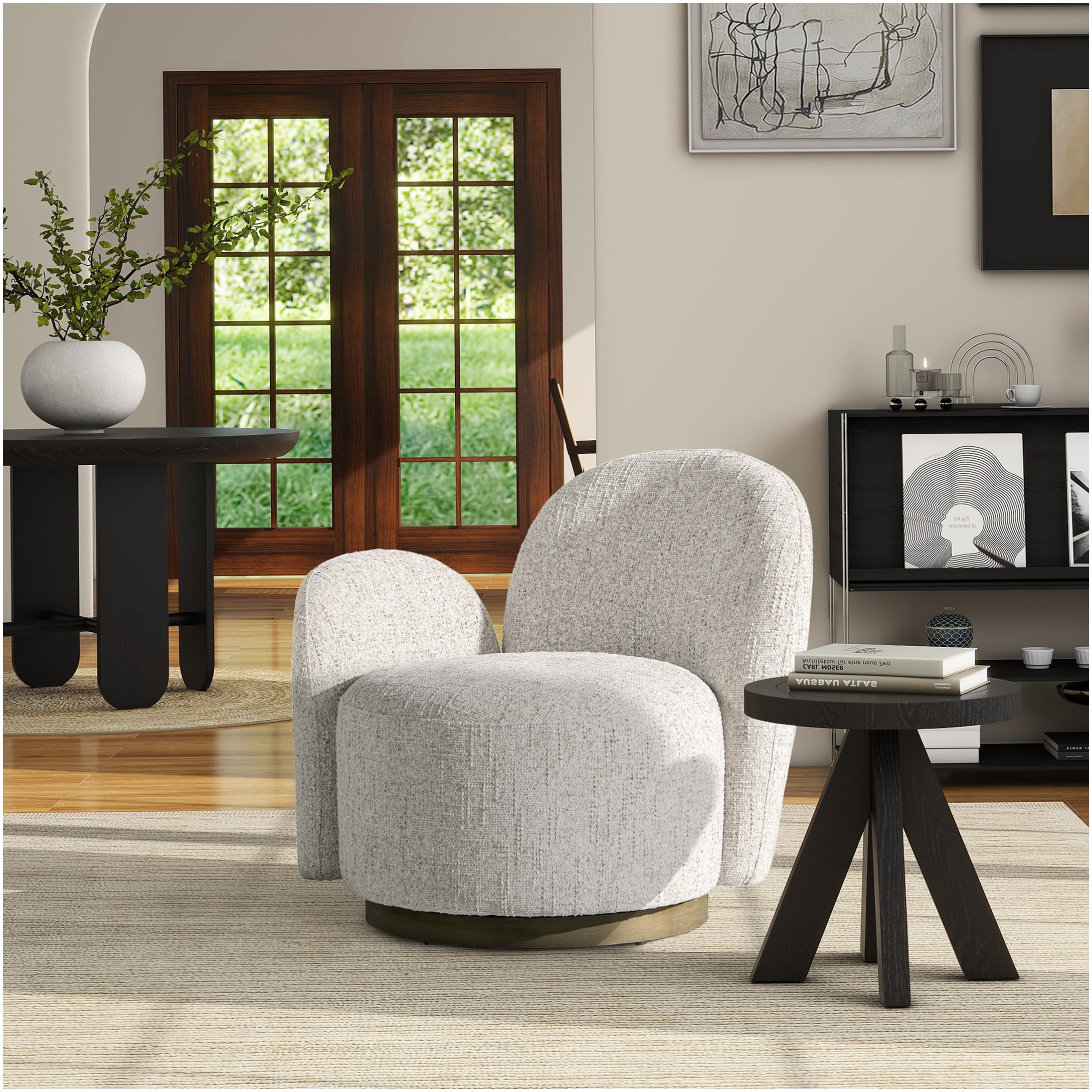 31.5" Modern Single Arm Accent Chair with 360 Swivel Base, Soft ...