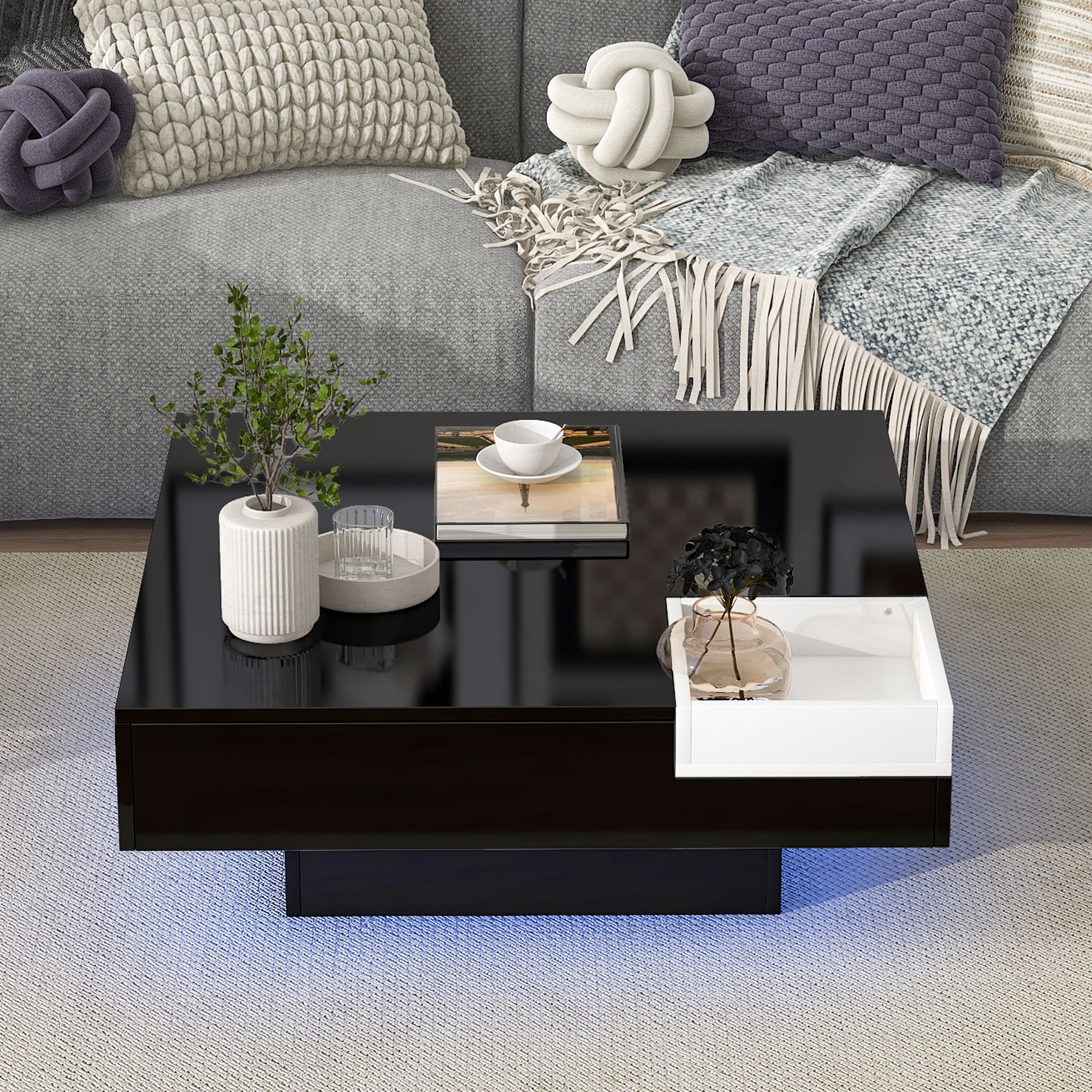 31.5" Modern Square LED Coffee Table with 16 Colors,Modern Minimalist ...