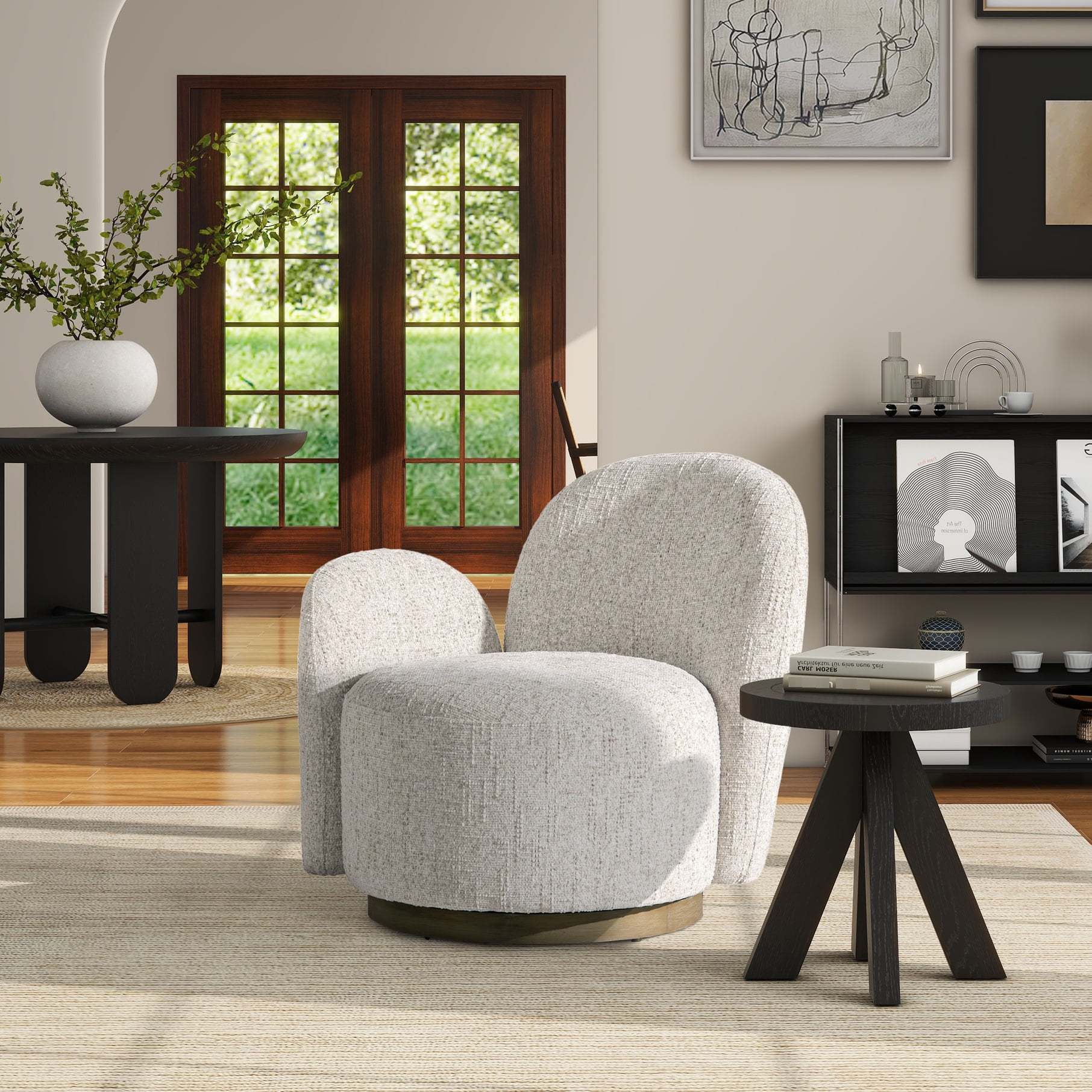 31.5" Multi-greige Beige Chenille One Swivel Accent Chair - Right Arm ...