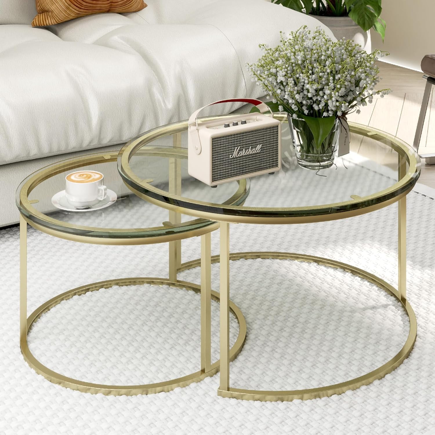 31.5" Nesting Coffee Table Set of 2, Round Nesting Coffee Tables with ...