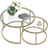 "Symylife Glam Nesting Coffee Table Set, 31.5"" Round Glass Top, Gold ...