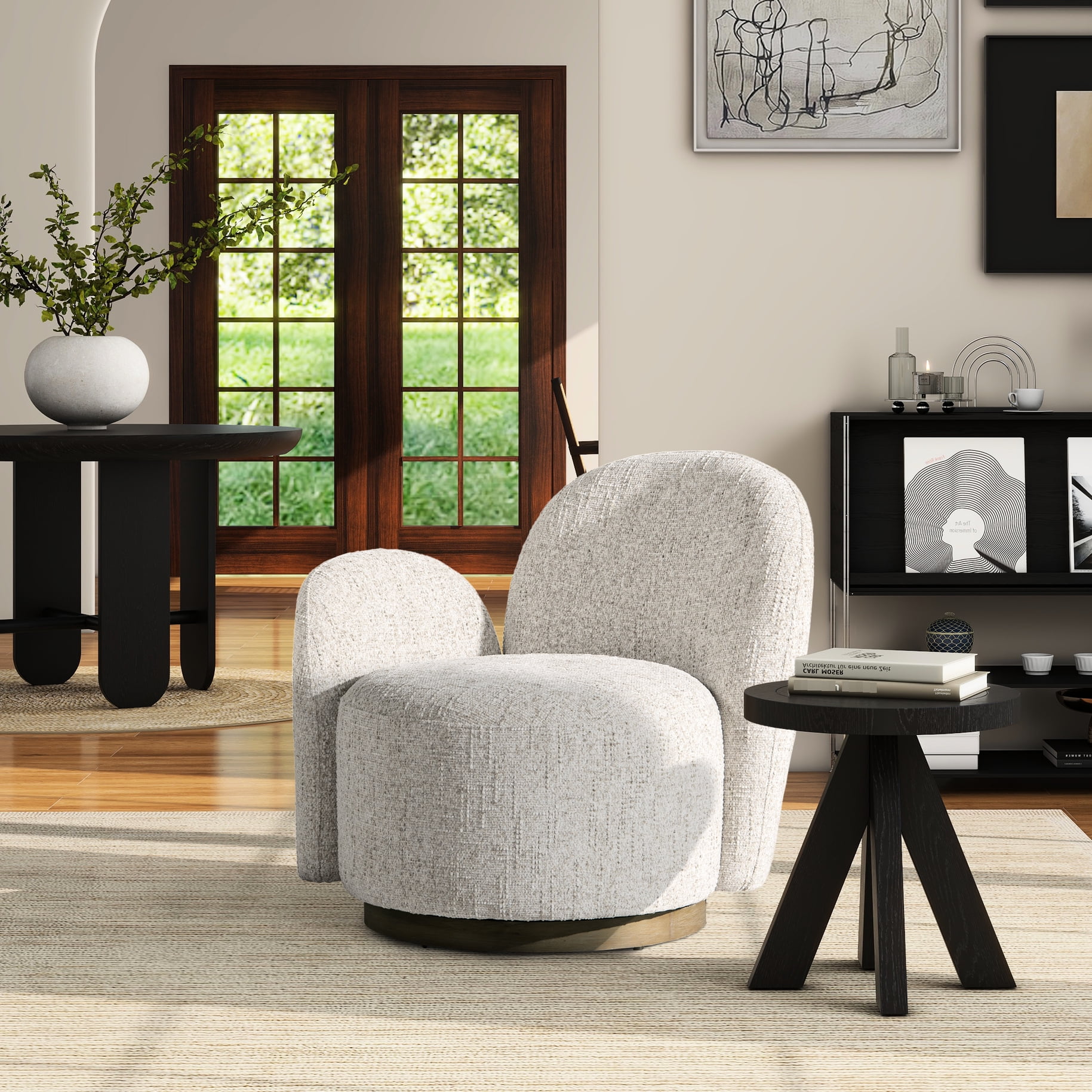 31.5" One Swivel Accent Chair In Multi-greige Beige Chenille - Right ...