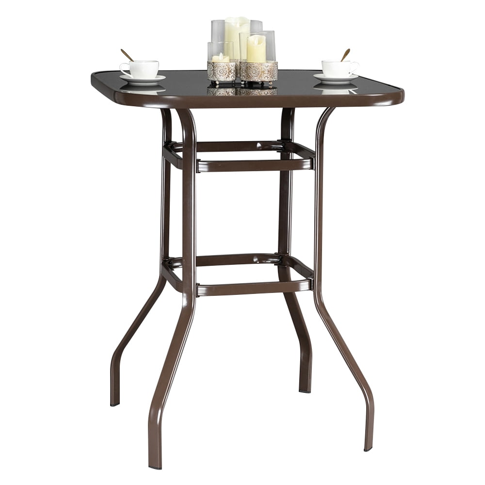 Enyopro 31.5" Square Steel Frame Bar Table All Weather Glass Top Patio ...